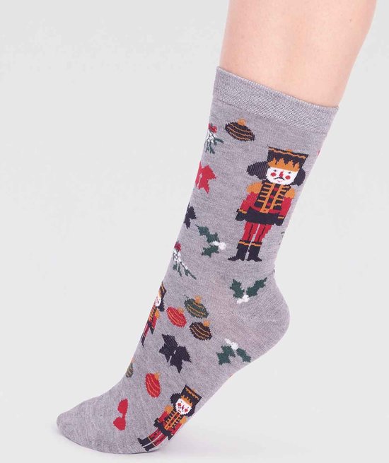 Thought Kerstsokken dames sokken - notenkraker - grey marle | bol