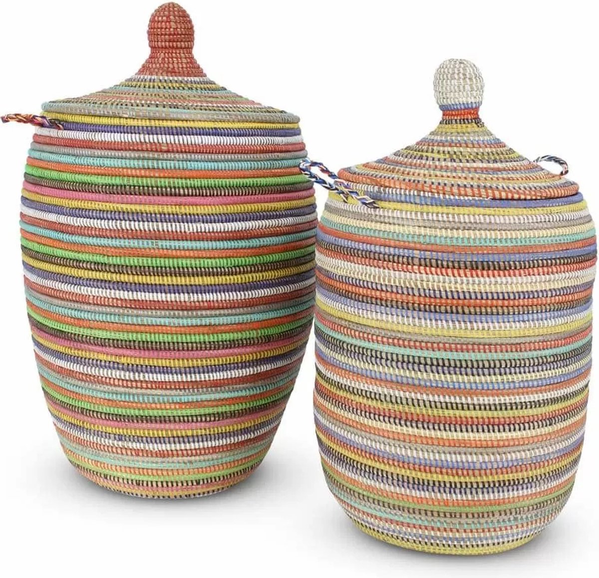 Rieten Wasmand met Deksel Zeegras Multi-Kleur Gestreept - Ø 45 x 60cm ...