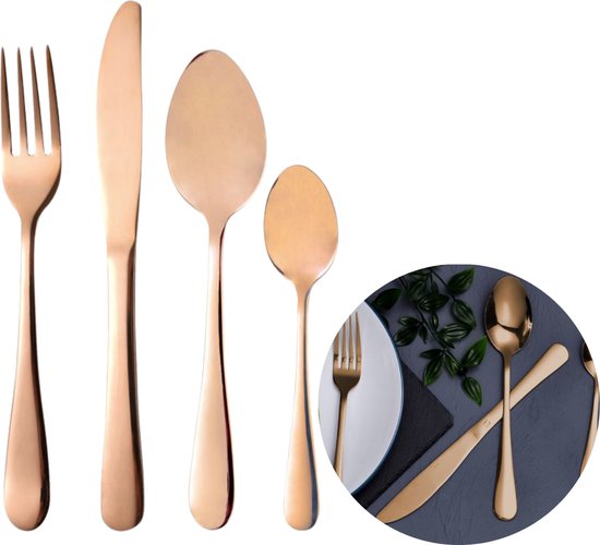 Cheqo® Bestekset RVS - Kopergoud Bestek - Goud - 24 delig - Glans ...