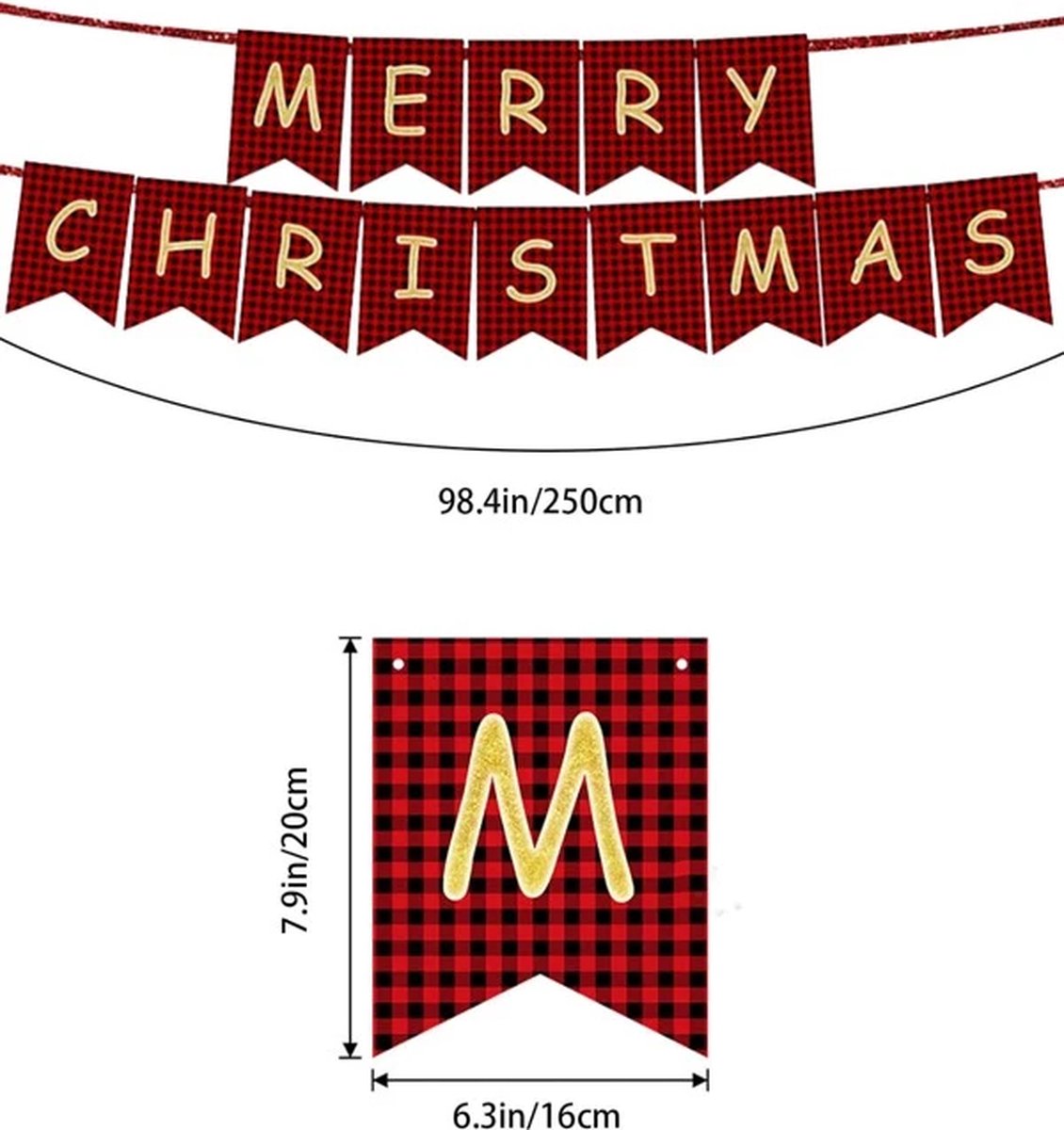 Slinger Kerst Rood Zwart Geruit – Goud – Merry Christmas - Vlag ...