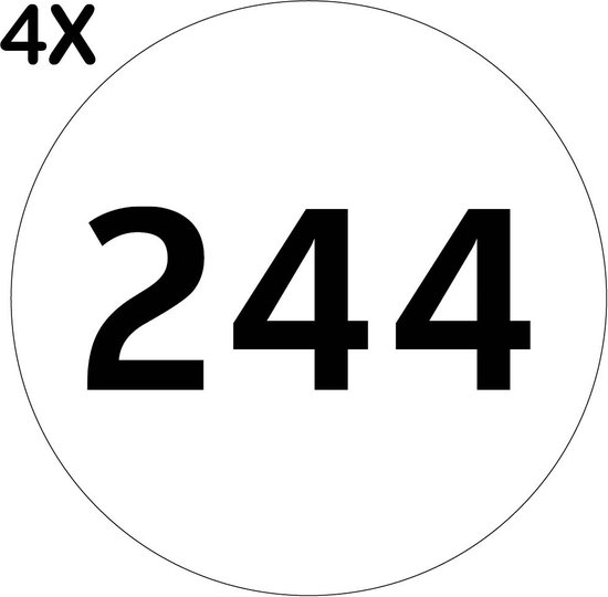 Containerstickers Huisnummer "244" - 25x25cm - Wit met Zwarte Cirkel ...
