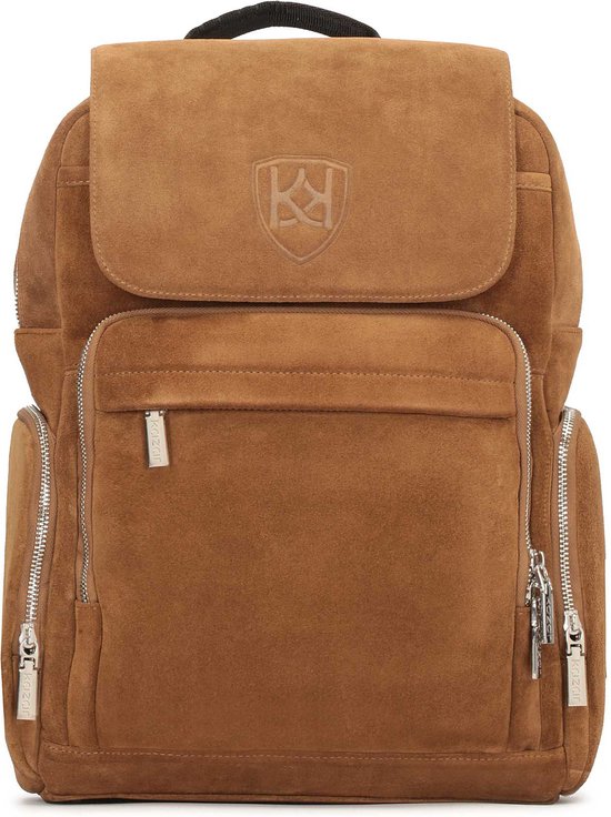 Brown suede backpack with suitcase attachment | bol.com