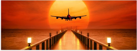 WallClassics - Poster (Mat) - Vliegtuig vliegend boven Vlonder met ...