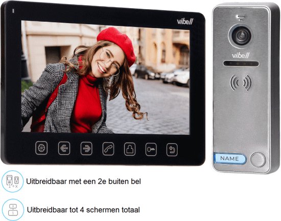Vibell modulaire video deurintercom set met groot 7 inch scherm Zwart | bol