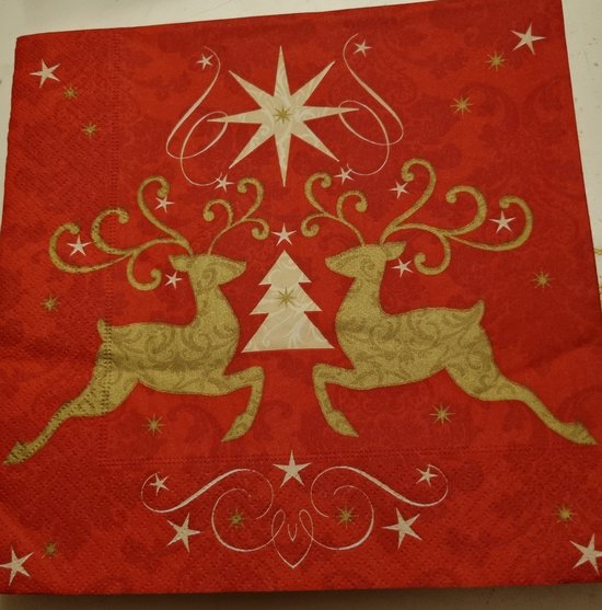 Kerstservetten - Rood - Herten met Ster - Groot - 40 x 40 cm - 3-Laags ...