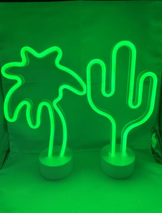 LED palmboom en LED cactus met neonlicht - Set van 2 stuks - groen ...