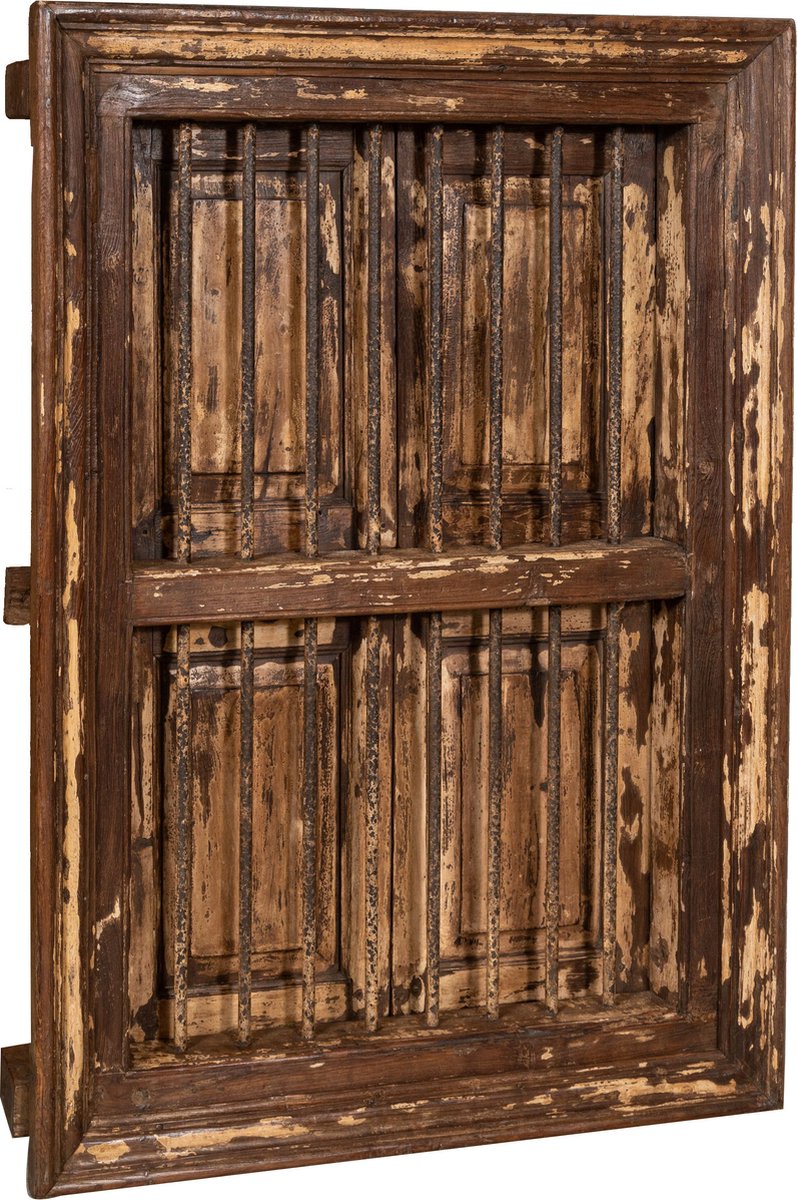 Raamrooster van massief hout en middeleeuws ijzer met binnen- of ...