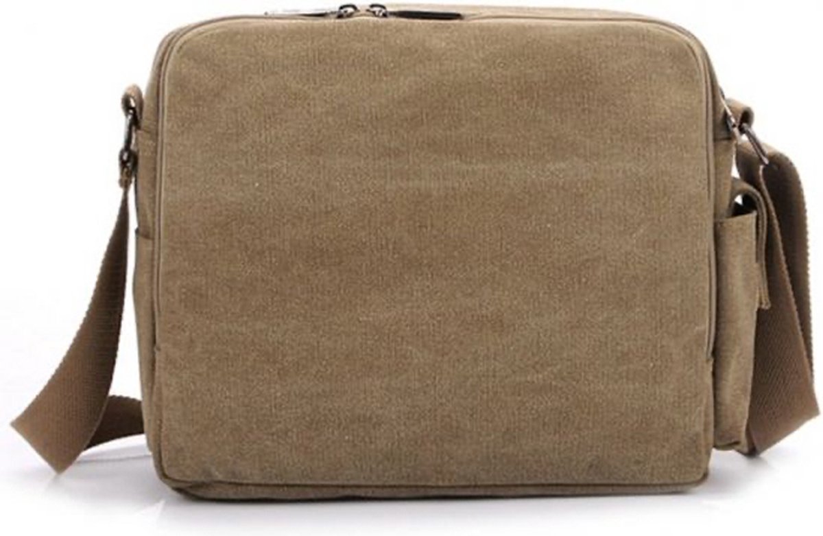 Basic Canvas schoudertas met laptopvak - Bruin | bol.com