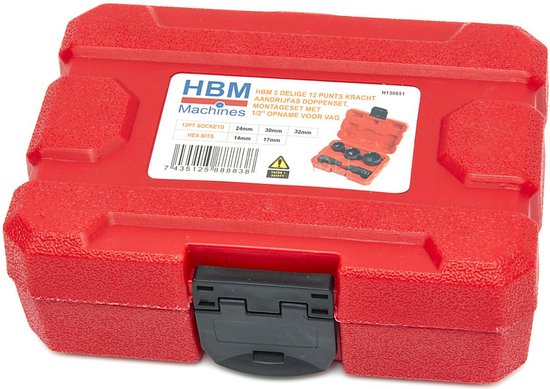 HBM 5 Delige 12 Punts Kracht Aandrijfas Doppenset, Montageset Met 1/2 inch Opname voor VAG | bol