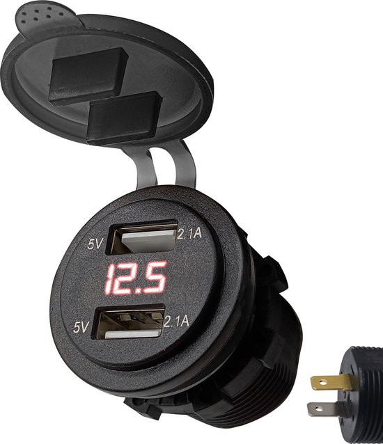 ProRide 12V USB Autolader 2 Poorten Inbouw met Voltmeter - 4.2A/5V ...