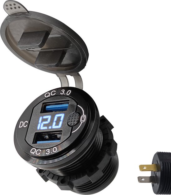 ProRide 12V USB Autolader 2 Poorten Inbouw met Schakelaar/Voltmeter ...