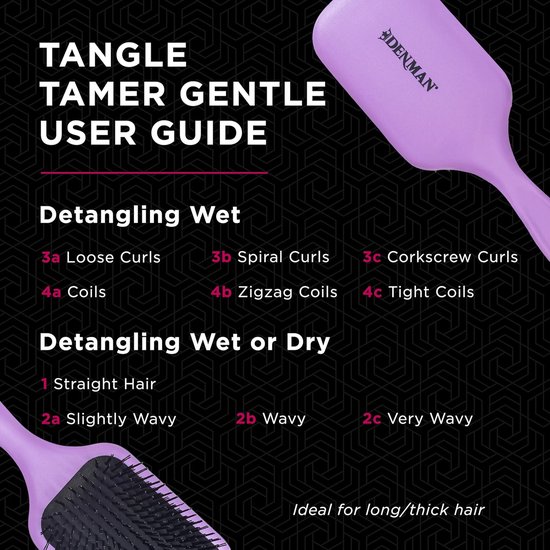 Tangle Tamer Ultra (Violet) Detangling Paddle Brush For Curly Hair And ...