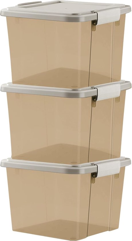 Plastic opbergdozen met deksels, 3 stuks 60L stapelbare ...