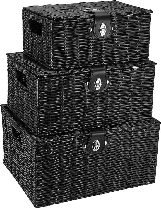 Set van 3 hars opbergmanden - opbergmanden met deksel en slot - handgeweven manden -... | bol