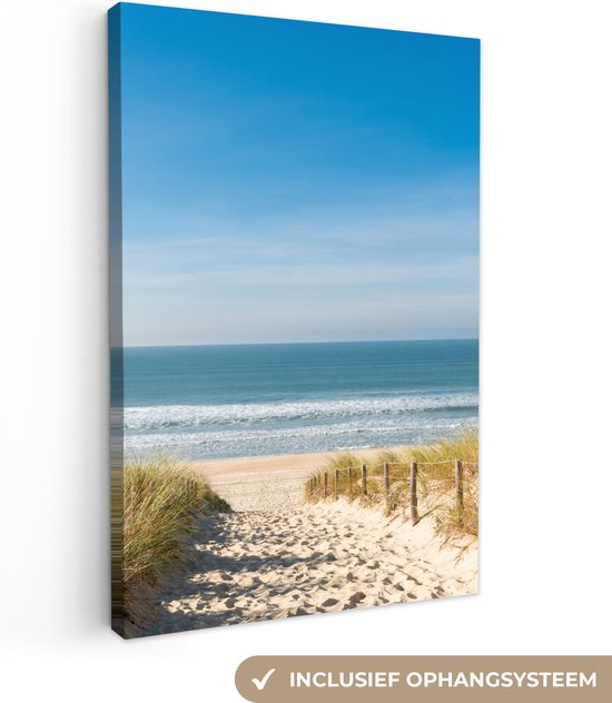 Canvas - Zee - Strand - Gras - Duin - Canvas zee - 80x120 cm - Schilderij - Canvas... | bol