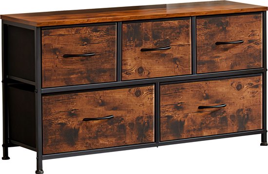 Commode - kast - opbergkast, 5 laden van stof met handgrepen - metalen ...