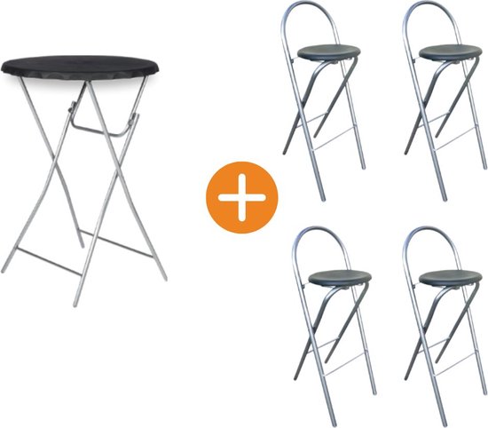 1x Statafel 80 cm + 4x barkruk inklapbaar - zwart | bol