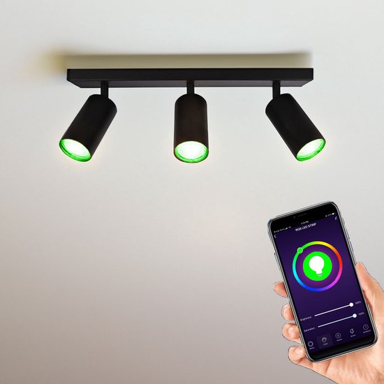 Smart - Tuya | LED opbouw plafond spot | Drie dubbel | zwart | Incl. Wi ...