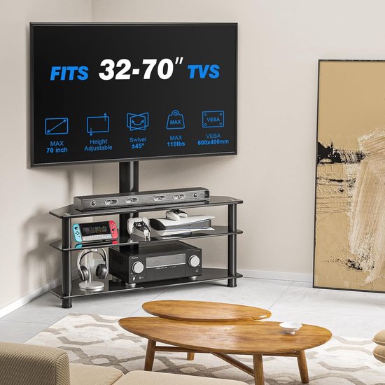 Glas TV-rek voor 32-70 inch televisie, draaibaar en in hoogte ...