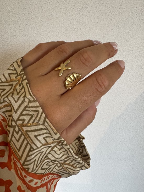 Ring - Goud - Verstelbaar - Schelp - Zeester - Statement ring ...