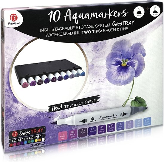 Decotime Aquamarkers met decotray - inkt op waterbasis - smalle / dikke ...