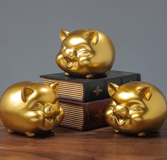 Spaarvarken Goud Geldbank Cartoon Standbeeld - Resin Piggy Bank ...
