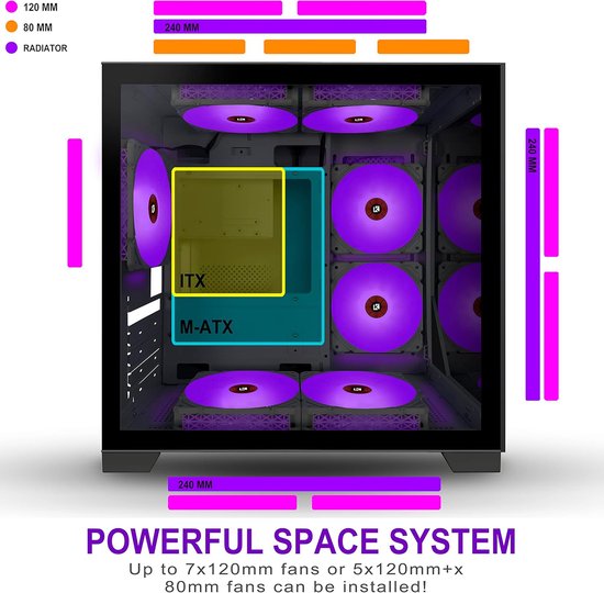 KEDIERS C770 - Mini Mid-Tower Gaming Case - 7 ARGB Fans - 2 Tempered Glass Panels | bol