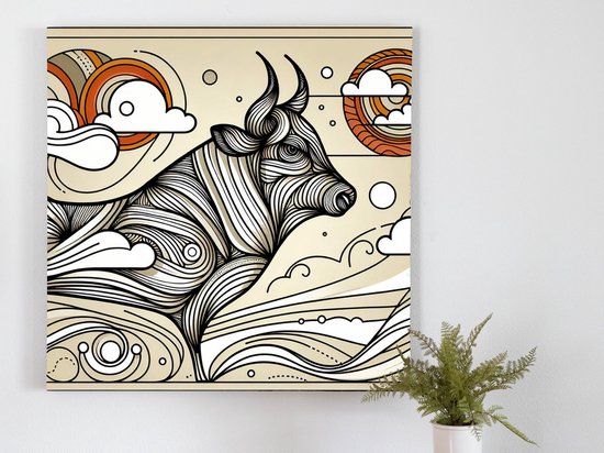 Line art vee schilderij | Lineaire verbeelding van de natuur in ...