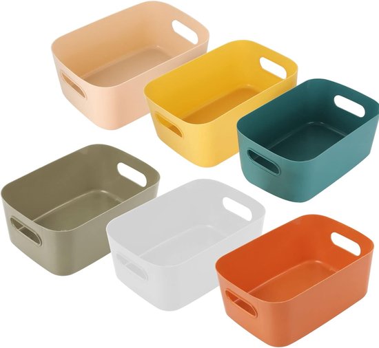 6 stuks plastic opbergdozen, meerdere kleuren opbergmanden, 24 x 16 x 9 ...