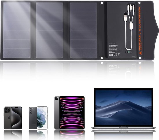 Yard Force draagbare Solar Powerbank - 21W - 13000mAh - 2 USB ...