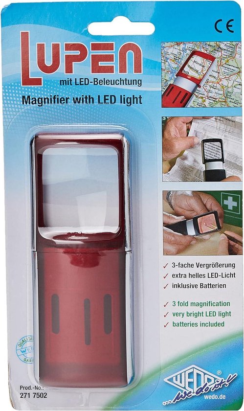 Vierkant vergrootglas met LED-verlichting inclusief batterijen ...