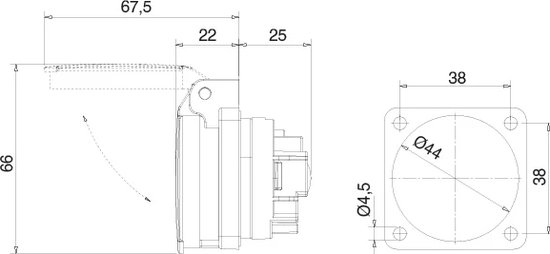 Power machine contactdoos inbouw 3-polig met klapdeksel IP54 blauw ...