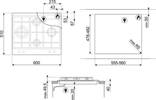 SMEG PX364L - gaskookplaat | bol