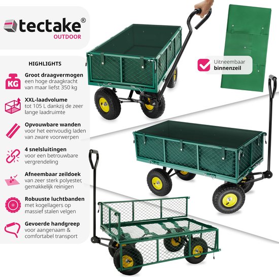 tectake® Transportkar | Handkar met Opklapbare Zijwand | Bolderkar voor ...