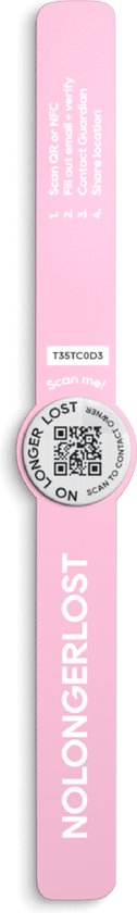 NoLongerLost - Unieke QR code - Armband - Slap on - Roze - Waterproof | bol