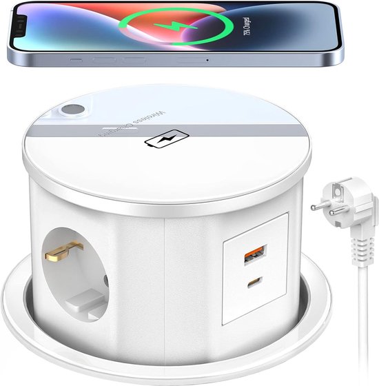 Ohuo - Intrekbaar Stopcontact met USB C - Draadloze Oplader - Wit | bol