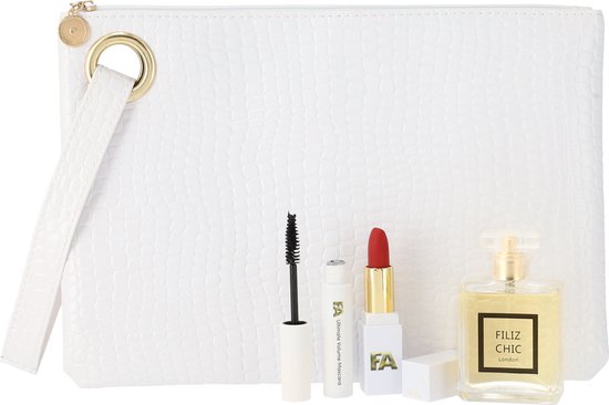Filiz white crocodile bag ultimate volume mascara en matte red lipstick ...
