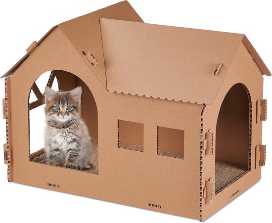 Kattenhuis karton met krabplank bouwpakket inclusief kattenkruid ...