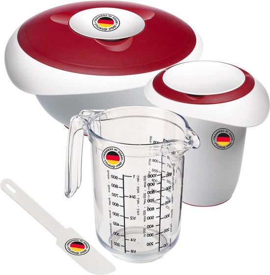 Bakset 4-delig mengkom mengbeker maatbeker spatel - kunststof Gerda wit ...