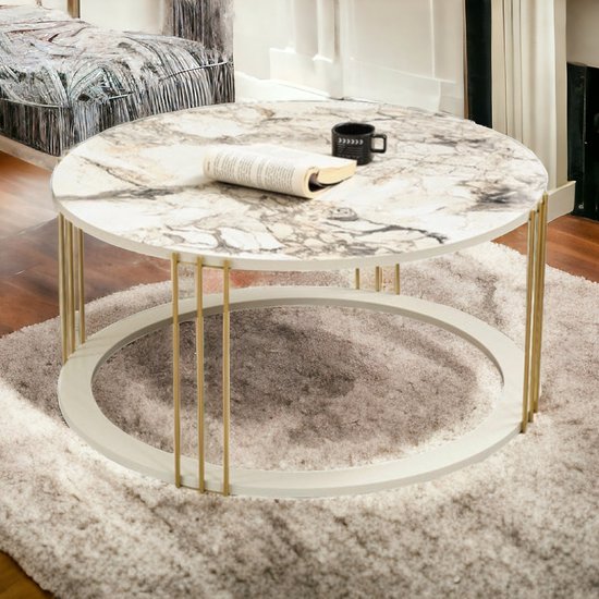 Salontafel-Goudkleurige-Metalen poten-MDF-90*90*45 cm-Eenvoudıg te ...