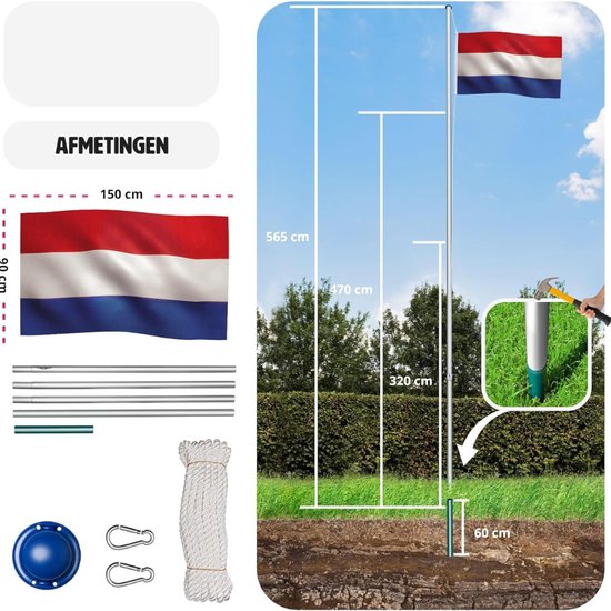 Vlaggenstok - Nederlandse Vlag - Vlag - Vlaggenmast - Nederlandse Vlag Met Stok - Vlag... | bol