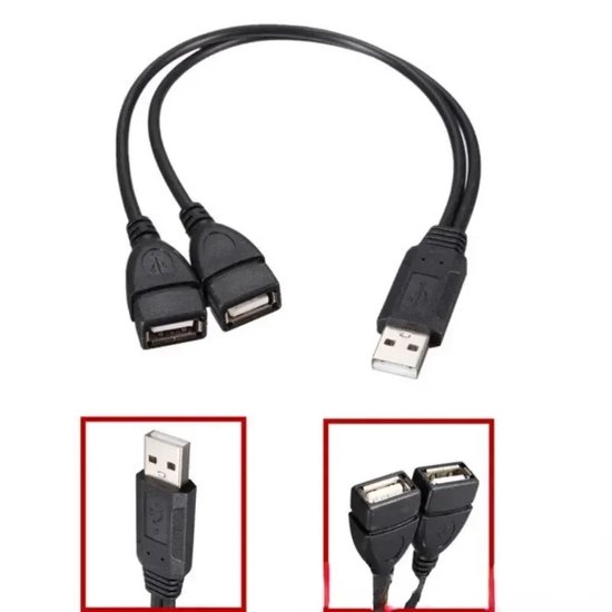 USB Splitter - 2 USB poorten. LETOP! Alleen voor stroom, niet voor data ...