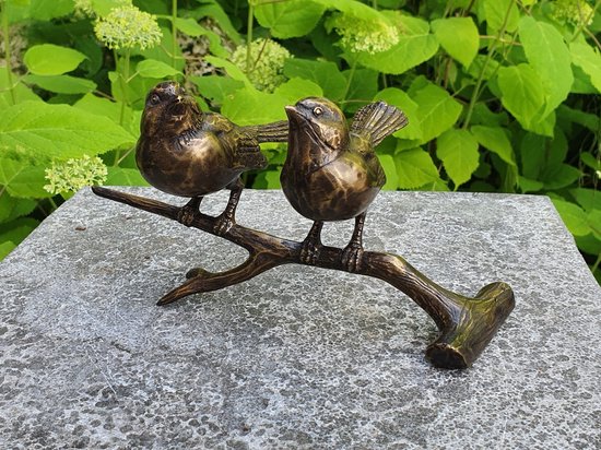 2 BRONZEN VOGELS OP TAK / TUINBEELD / MUSSEN / BRONS | bol