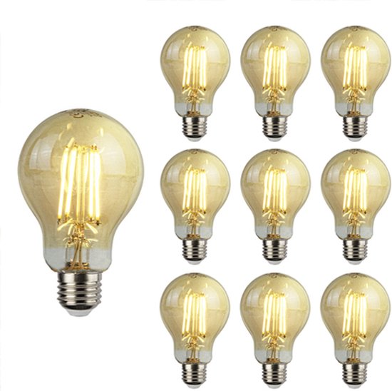 Bundelpakket | LED Filament amber lamp 8W A60 E27 Dimbaar - 2500K | 10 stuks | bol