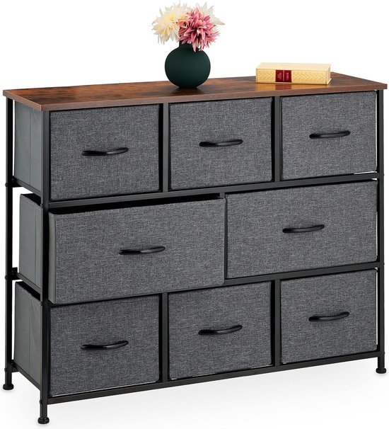 Ladekast industrieel met 8 lades - Houtlook dressoir hal 78,5 x 100 x ...