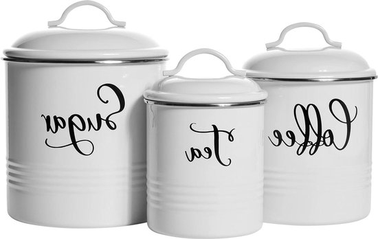 Opbergdozen voor keuken - Set van 3 Wit Luchtdicht - Koffie Suiker Thee ...