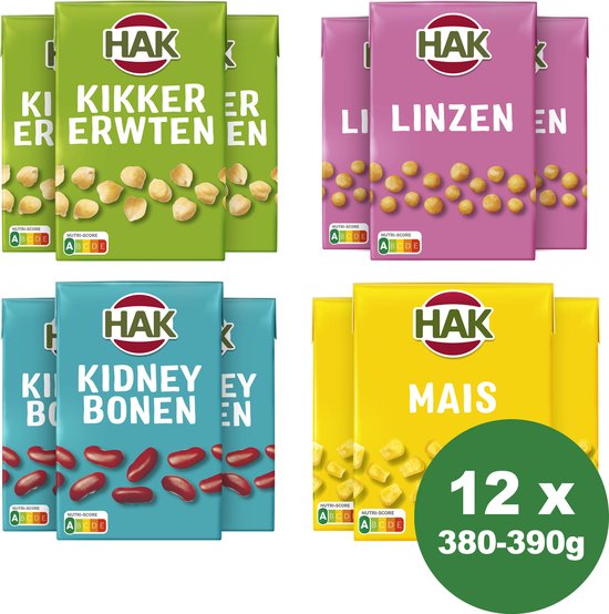 HAK in Pak Variatiepakket - 12 x 380-390 gram - Eiwitrijke Peulvruchten ...