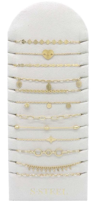 Armbanden Set - RVS - 12 Stuks - Inclusief Dislay - Goudkleurig ...