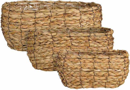 Mica Decorations Mand Dano - 39x27x17 cm - Zeegras - Bruin- Set van 3 | bol