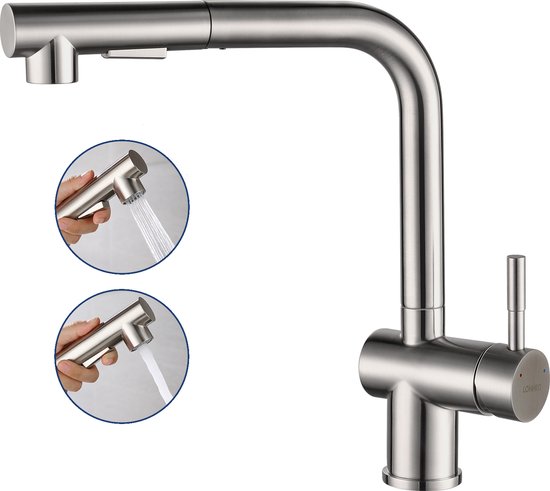 Lonheo max Keuken Kraan Chroom- Keukenkraan met Uittrekbare Uitloop - Met uittrekbare... | bol